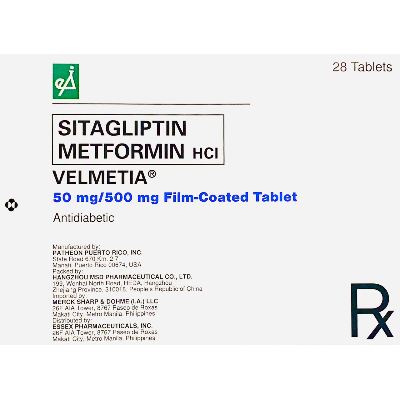 VELMETIA Sitagliptin Phosphate / Metformin Hydrochloride 50mg / 500mg ...