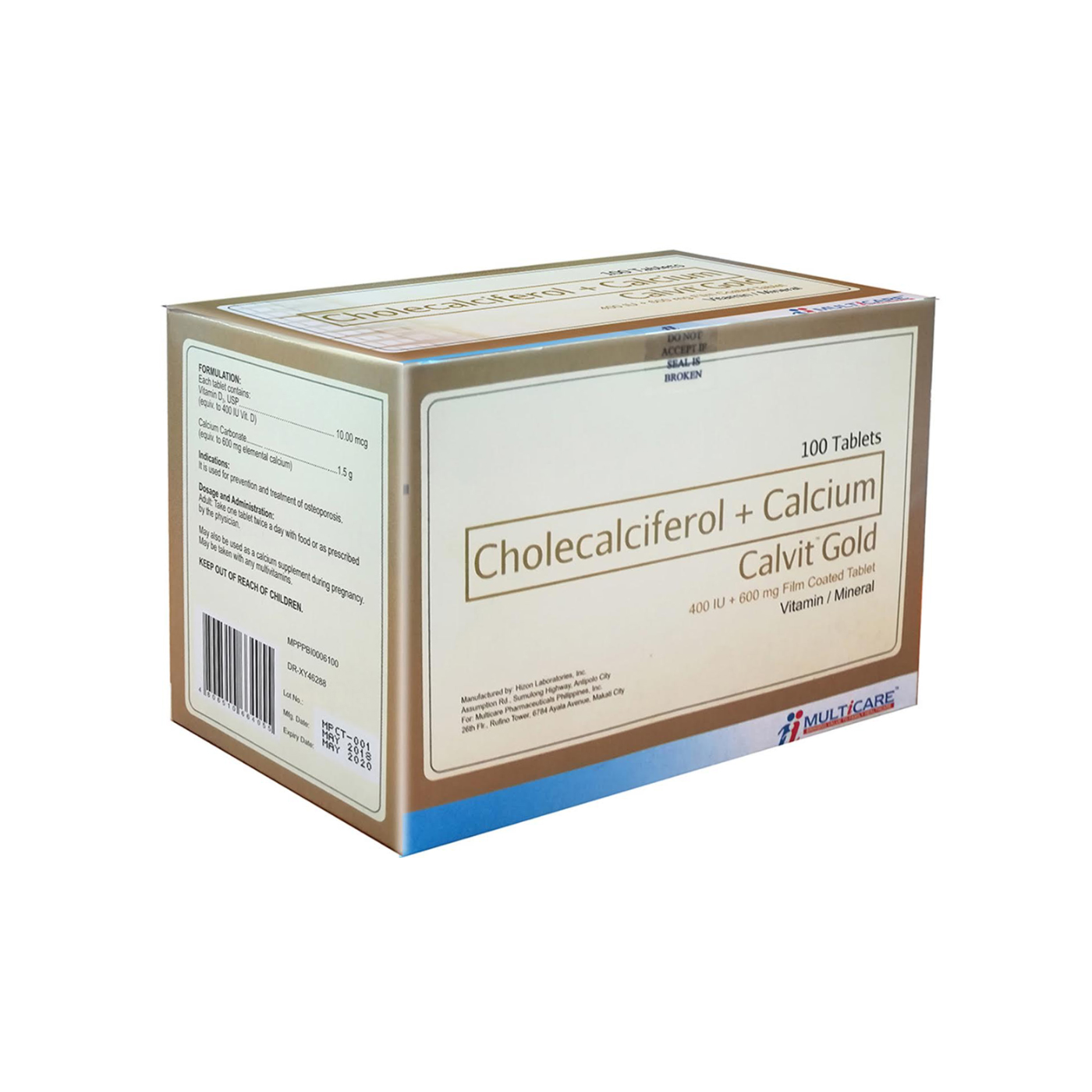 CALVIT GOLD Cholecalciferol / Calcium 400IU / 600mg Film-Coated Tablet ...