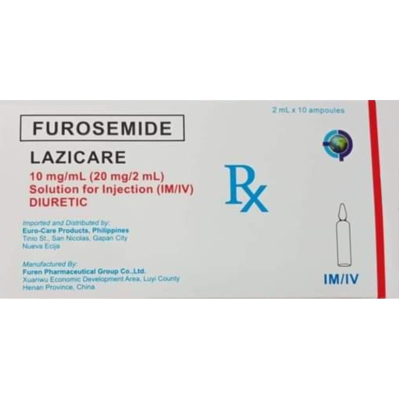 LAZICARE Furosemide 10mg / mL (20mg / 2mL) Solution for IM/IV Injection ...