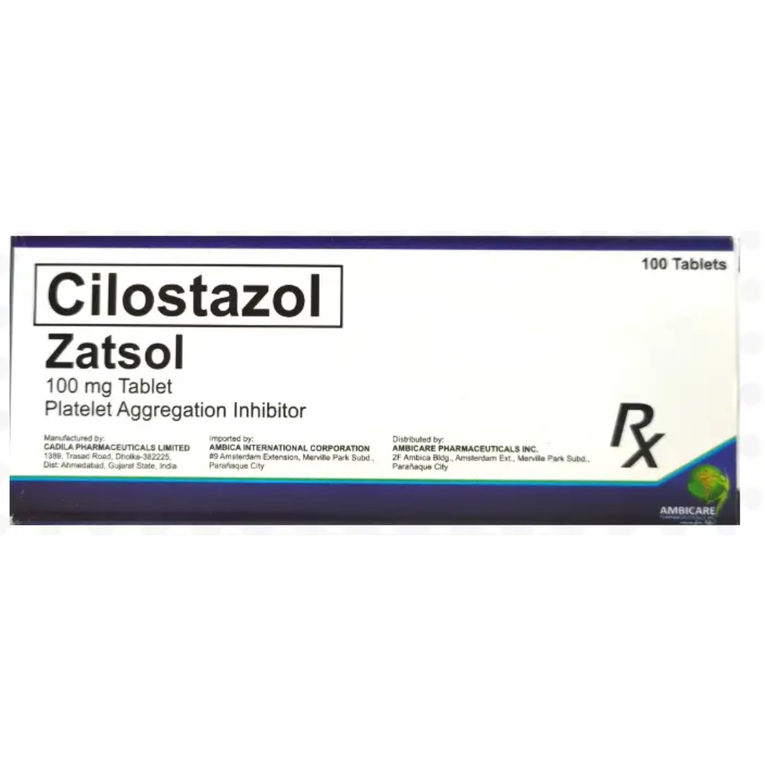 ZATSOL Cilostazol 100mg Tablet 100's price in the Philippines | MedsGo ...