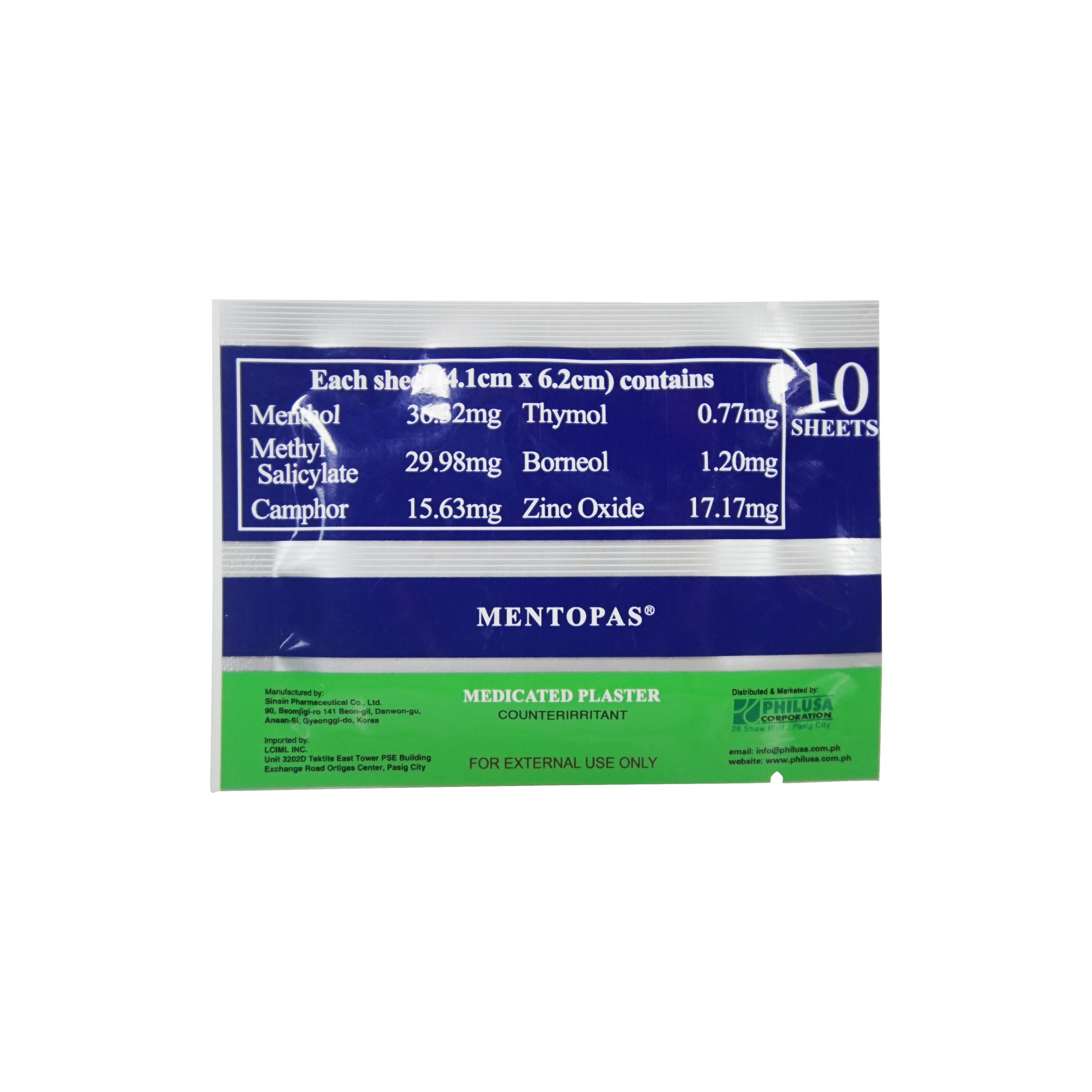 MENTOPAS Menthol / Methyl Salicylate / Camphor / Thymol / Borneol ...