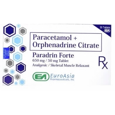 PARADRIN FORTE Paracetamol / Orphenadrine Citrate 650mg / 50mg Tablet 1 ...
