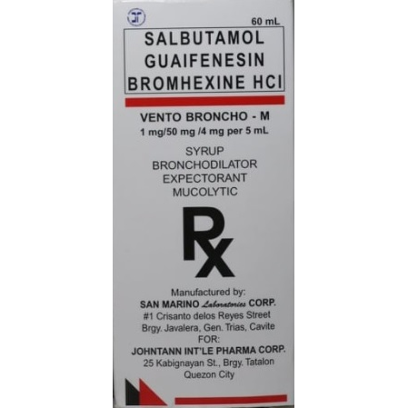 VENTO BRONCHO M Salbutamol / Guaifenesin / Bromhexine Hydrochloride 1mg ...