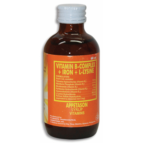 APPETASON Vitamin B Complex / Iron / Lysine Syrup 60mL Sweet Orange ...