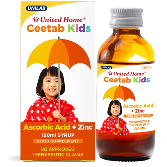 UNITED HOME CEETAB KIDS Ascorbic Acid / Zinc Orange Flavor Syrup 120mL ...