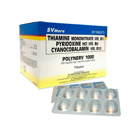 POLYNERV 1000 Vitamin B Complex 250mg / 250mg / 1mg Film-Coated Tablet ...
