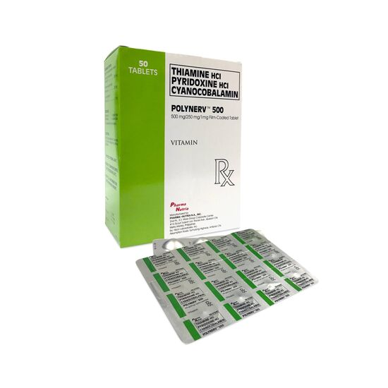 Buy Polynerv 500 vitamin b complex 500mg / 25mg / 1mg tablet 1's online ...