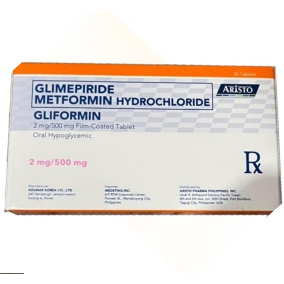 GLIFORMIN Glimepiride / Metformin Hydrochloride 2mg / 500mg Film-Coated Tablet 30's price in the ...