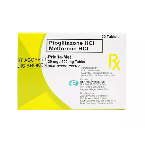 PRIALTA-MET Pioglitazone Hydrochloride / Metformin Hydrochloride 30mg ...