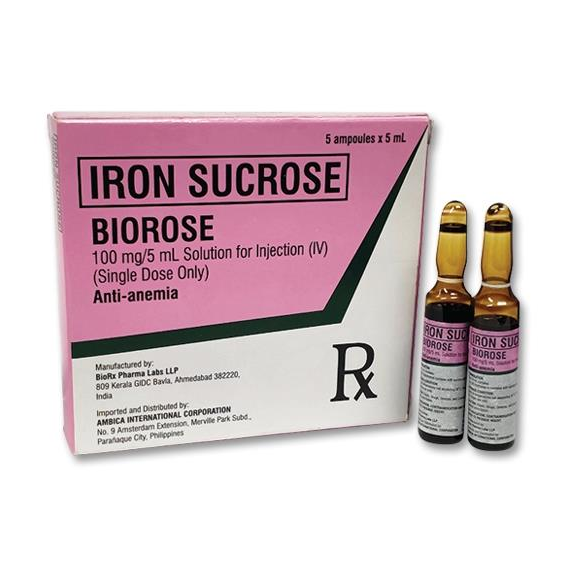 BIOROSE Iron Sucrose 20mg / mL (100mg / 5mL) Solution for Injection 5mL ...