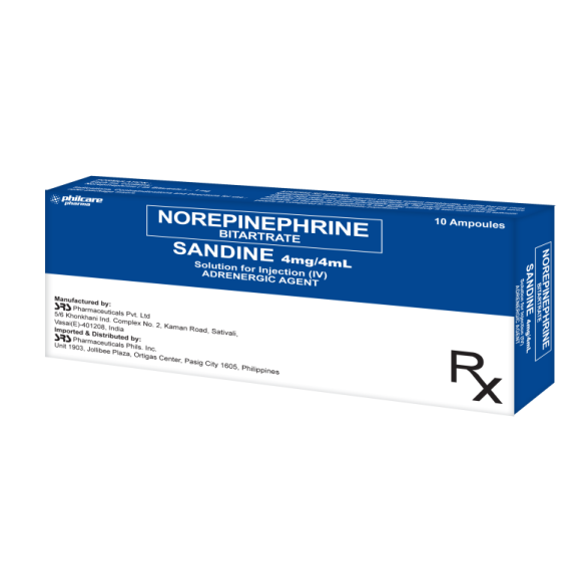 SANDINE Norepinephrine Bitartrate 4mg / 4mL Solution for IV Injection ...