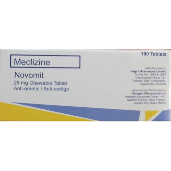 NOVOMIT Meclizine Hydrochloride 25mg Chewable Tablet 100's price in the ...