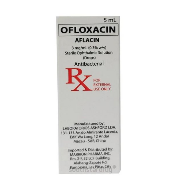 AFLACIN Ofloxacin 0.3% (3mg / mL) Sterile Ophthalmic Eye Drops 5mL ...