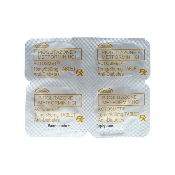 Buy Actosmet pioglitazone hydrochloride / metformin hydrochloride 15mg ...