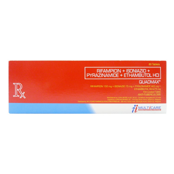 QUADMAX Rifampicin / Isoniazid / Pyrazinamide / Ethambutol 150mg / 75mg / 400mg / 275mg Film ...