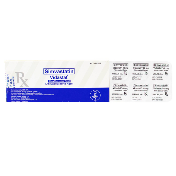 VIDASTAT Simvastatin 40mg Film-Coated Tablet 30's price in the ...
