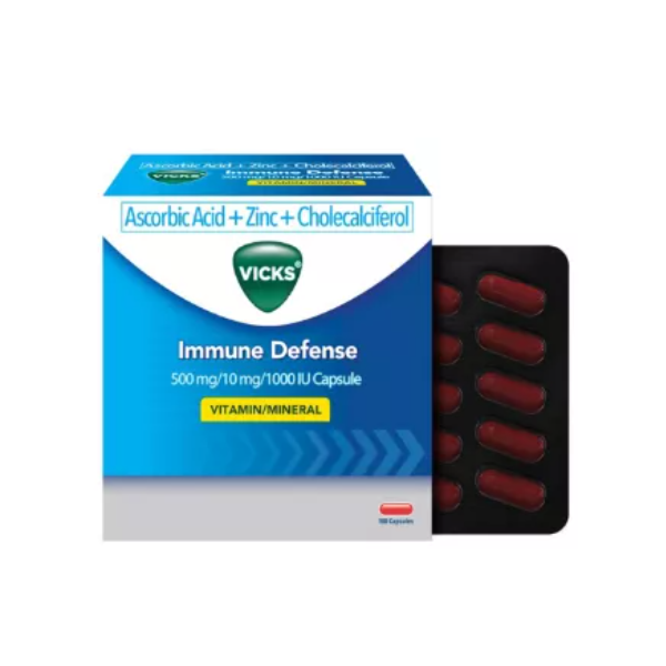 VICKS IMMUNE DEFENSE Ascorbic Acid / Zinc / Vit. D3 500mg / 10mg ...