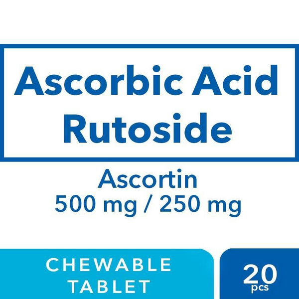 ASCORTIN Ascorbic Acid / Rutoside 500mg / 250mg Chewable Tablet 20's ...