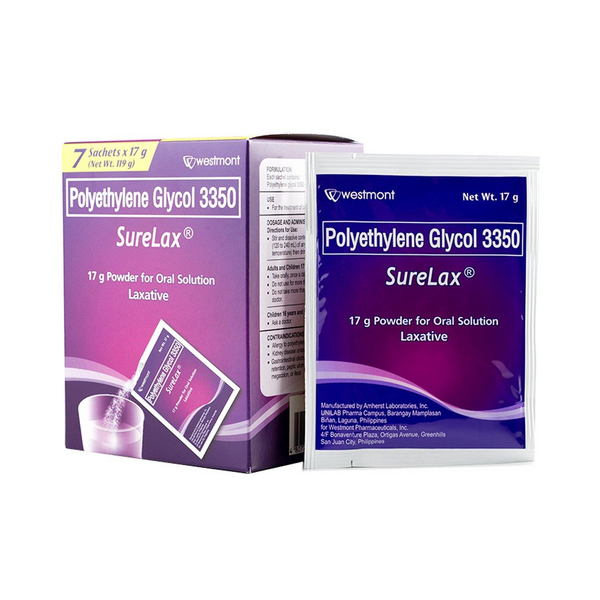 SURELAX Polyethylene Glycol 3350 17g Powder for Oral Solution 17g 7's ...