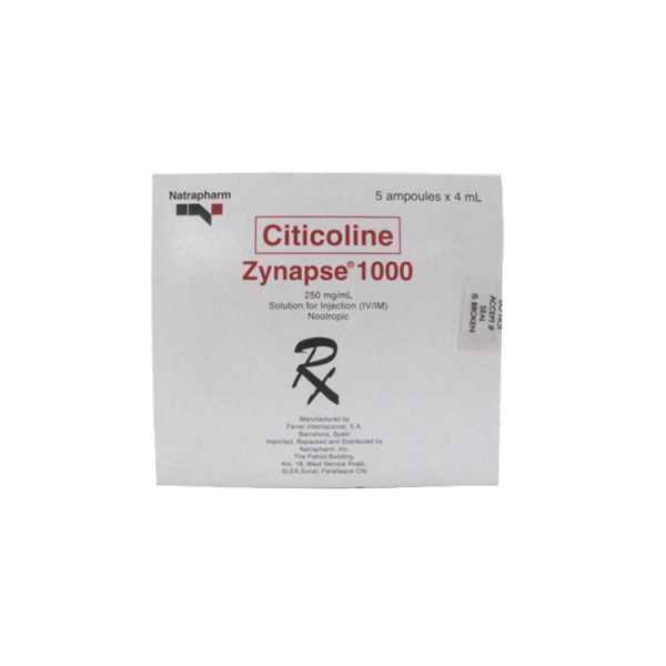 ZYNAPSE 1000 Citicoline 250mg / mL Solution for Injection 4ml 5's price ...
