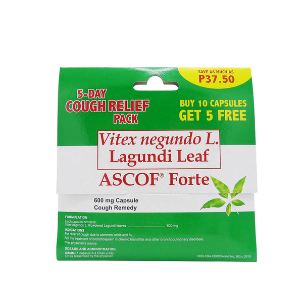 ASCOF FORTE Vitex Negundo L. (Lagundi Leaf) 600mg Capsule 60's price in ...