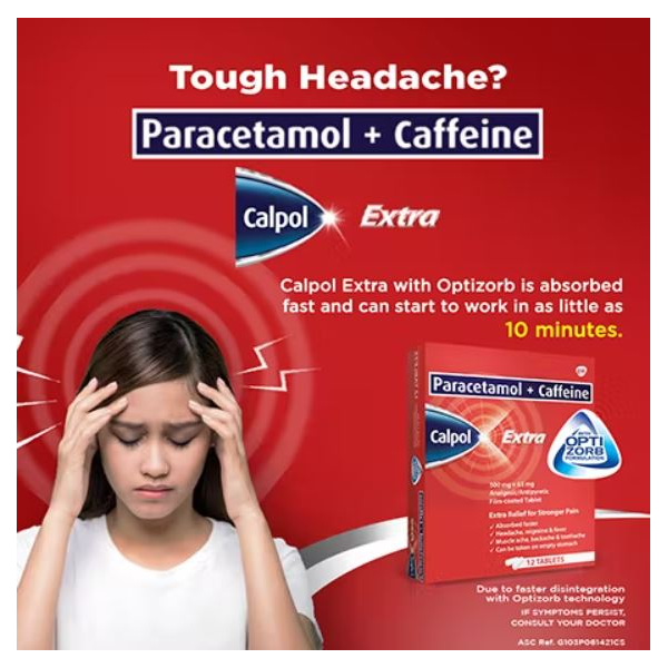CALPOL EXTRA Paracetamol / Caffeine 500mg / 65mg Film-Coated Tablet 12 ...
