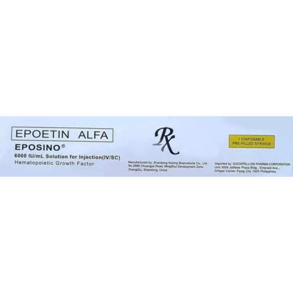 EPOSINO Epoetin Alfa 6,000IU / mL Solution for IV/SC Injection 1mL 1's ...