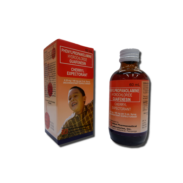 CHERRYL Expectorant Syrup 60mL - Phenylpropanolamine / Guaifenesin 6 ...