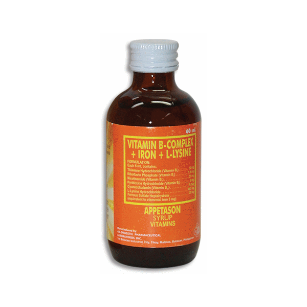 APPETASON Vitamin B Complex / Iron / Lysine Syrup 60mL Sweet Orange ...