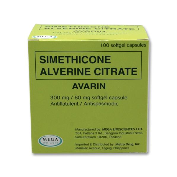 AVARIN Simethicone / Alverine Citrate 300mg / 60mg SoftGel Capsule 100 ...