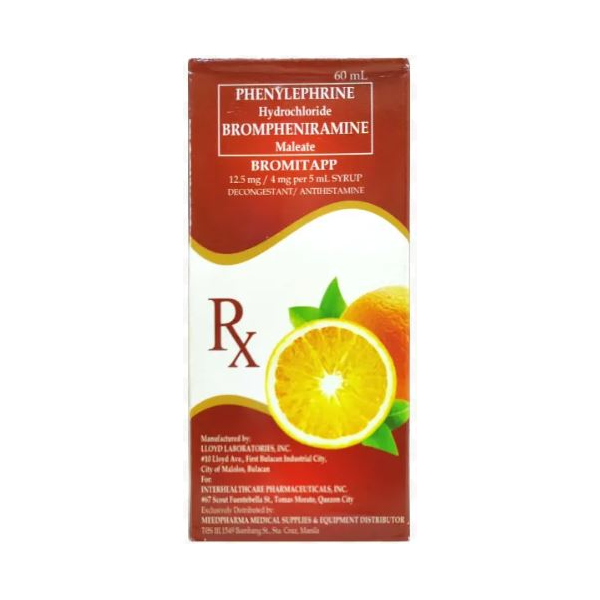 Buy Bromitapp phenylephrine hydrochloride / brompheniramine maleate 6.25mg / 2mg per ml syrup ...