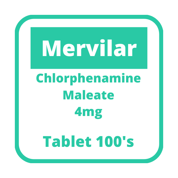 MERVILAR Chlorphenamine Maleate 4mg Tablet 100's price in the ...