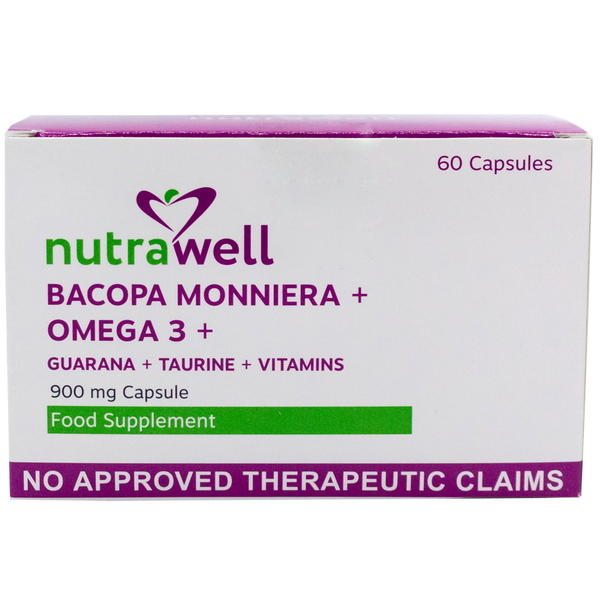 NUTRAWELL Bacopa Monniera / Omega-3 / Guarana / Taurine / Vitamins ...