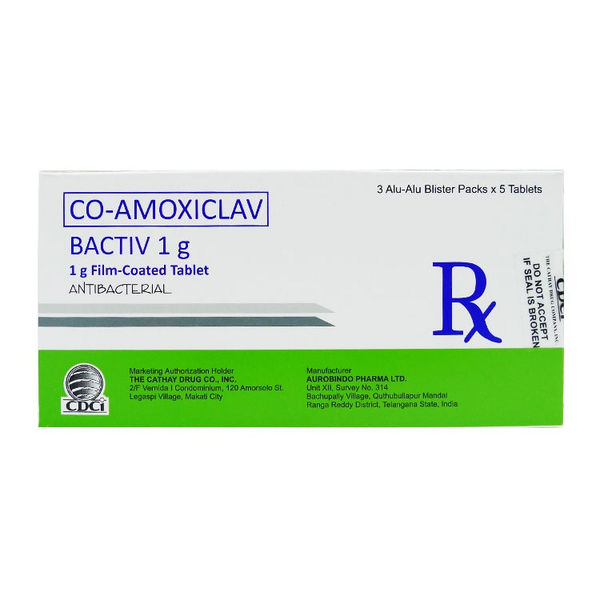 BACTIV 1g Co-Amoxiclav 1g Film-Coated Tablet 1's price in the ...