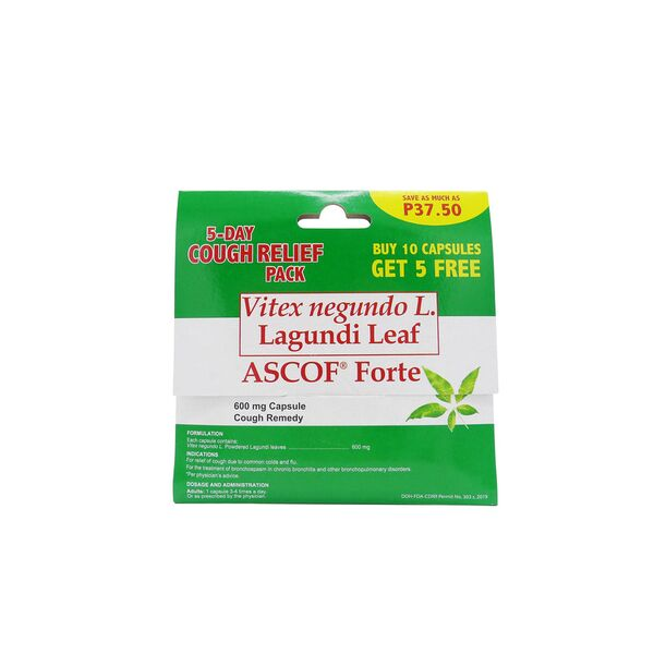 ASCOF FORTE Vitex Negundo L. (Lagundi Leaf) 600mg Capsule 1's price in ...