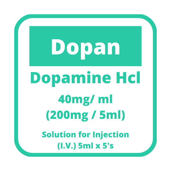 DOPAN Dopamine Hydrochloride 40mg / mL (200mg / 5mL) Solution for IV ...