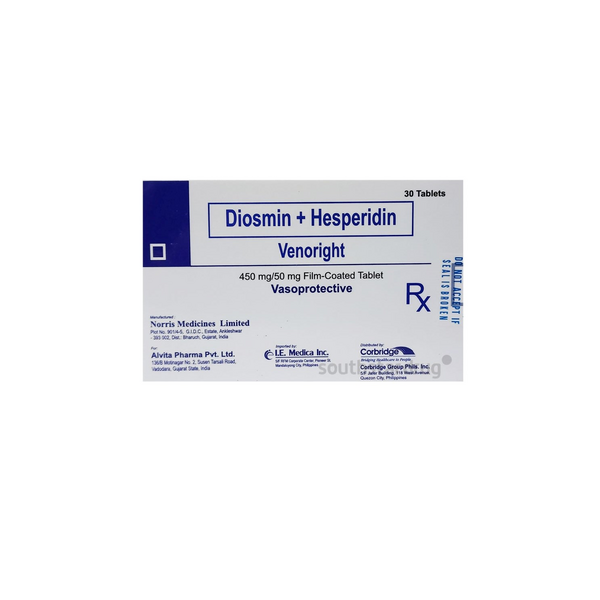 VENORIGHT Diosmin / Hesperidin 450mg / 50mg Film-Coated Tablet 1's ...