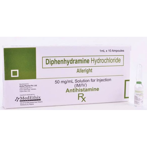 ALLERIGHT Diphenhydramine Hydrochloride 50mg / mL Solution for IM/IV Injection 1mL 10's price in ...