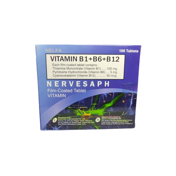 NERVESAPH Vitamin B Complex 100mg / 5mg / 50mcg Film-Coated Tablet 100 ...