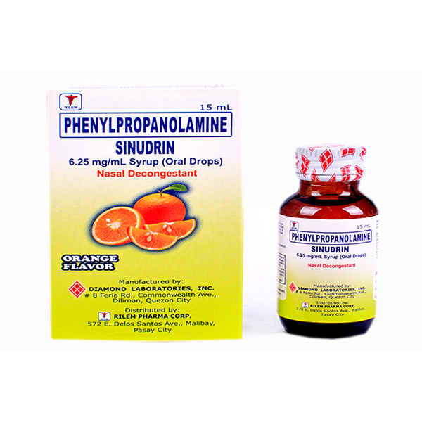 SINUDRIN Phenylpropanolamine Hydrochloride 6.25mg / mL Oral Drops 15mL ...