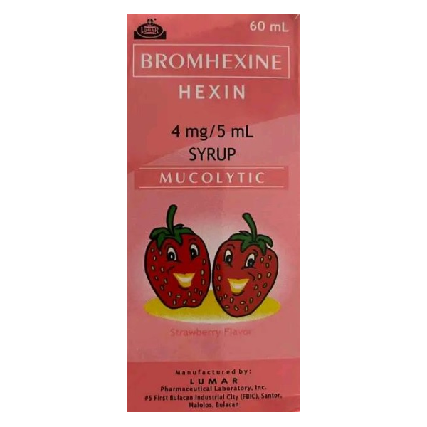 HEXIN Bromhexine Hydrochloride 4mg / 5mL Syrup 60mL Strawberry price in the Philippines | MedsGo ...
