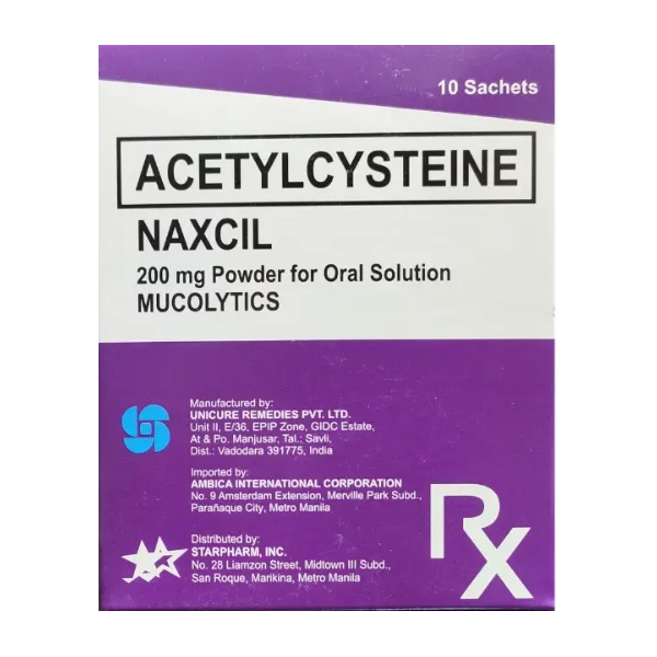 NAXCIL Acetylcysteine 200mg Powder for Oral Solution 10's price in the ...