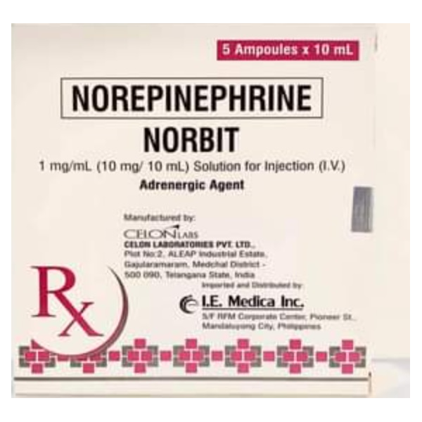 NORBIT Norepinephrine Bitartrate 1mg / mL (2mg / 2mL) Solution for IV Injection 2mL 10's price ...