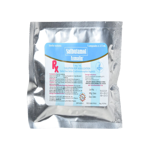 ASMALIN Salbutamol 1mg / mL Solution for Inhalation 2.5mL 5's price in ...