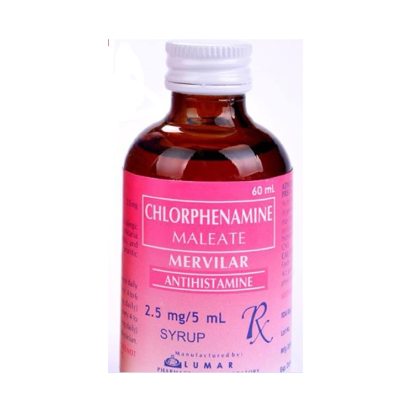MERVILAR Chlorphenamine Maleate 2.5mg / 5mL Syrup 60mL price in the ...