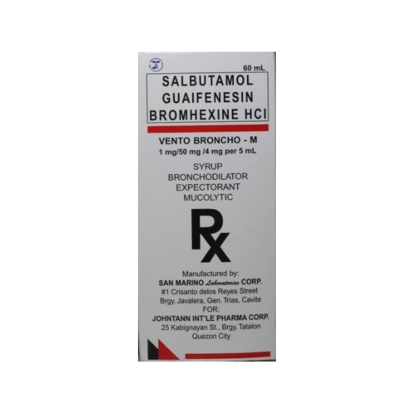 VENTO BRONCHO M Salbutamol / Guaifenesin / Bromhexine Hydrochloride 1mg ...