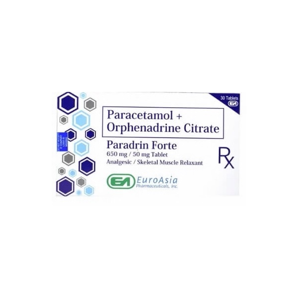PARADRIN FORTE Paracetamol / Orphenadrine Citrate 650mg / 50mg Tablet 1 ...