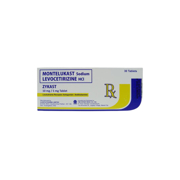 ZYKAST Montelukast / Levocetirizine Hydrochloride 10mg / 5mg Tablet 1's ...