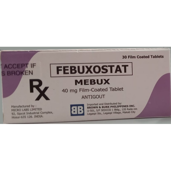 Buy Mebux febuxostat 40mg film-coated tablet 30's online with MedsGo ...