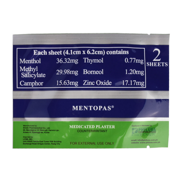 MENTOPAS Menthol / Methyl Salicylate / Camphor / Thymol / Borneol ...